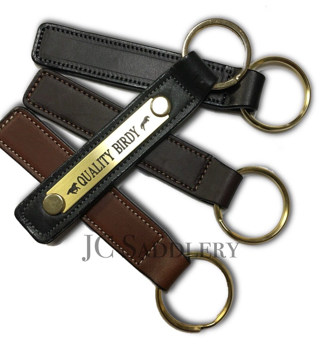 Custom Engraved Leather Key Chain Fob With Solid Brass Nameplate - Made ...