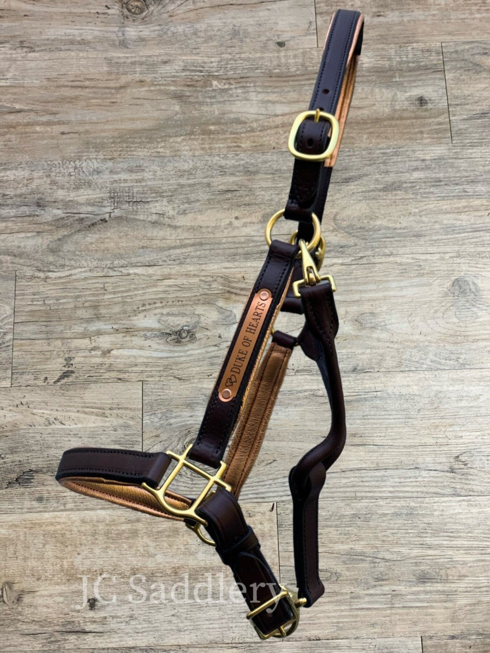 Custom Rose Gold Padded Leather Halter W/ Engraved Name Plate | Etsy