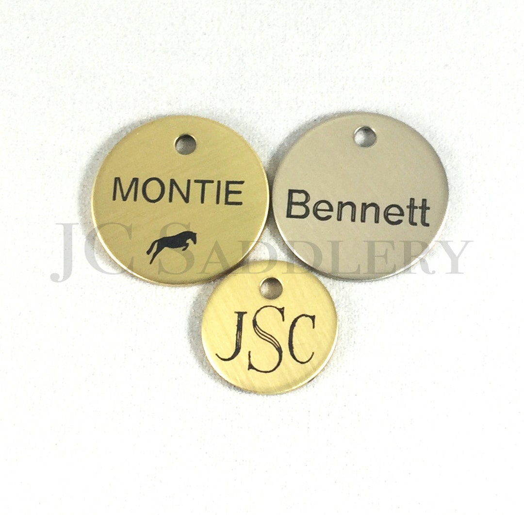Custom Engraved 3/4 or 7/8 Brass Disc, Dog Tag, Monogram Plate - Etsy