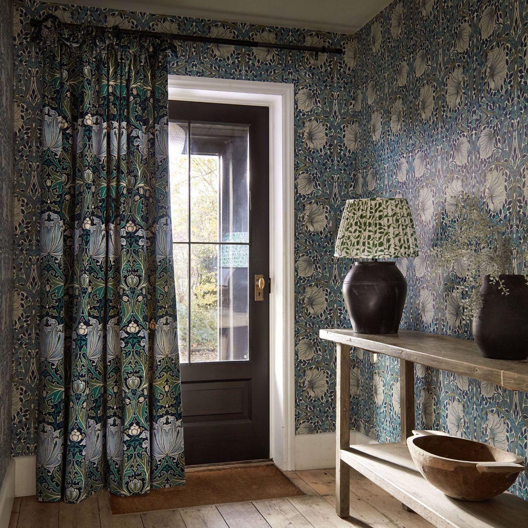 Morris & Co Helena Velvet Door Curtain Indigo Boughs - Etsy