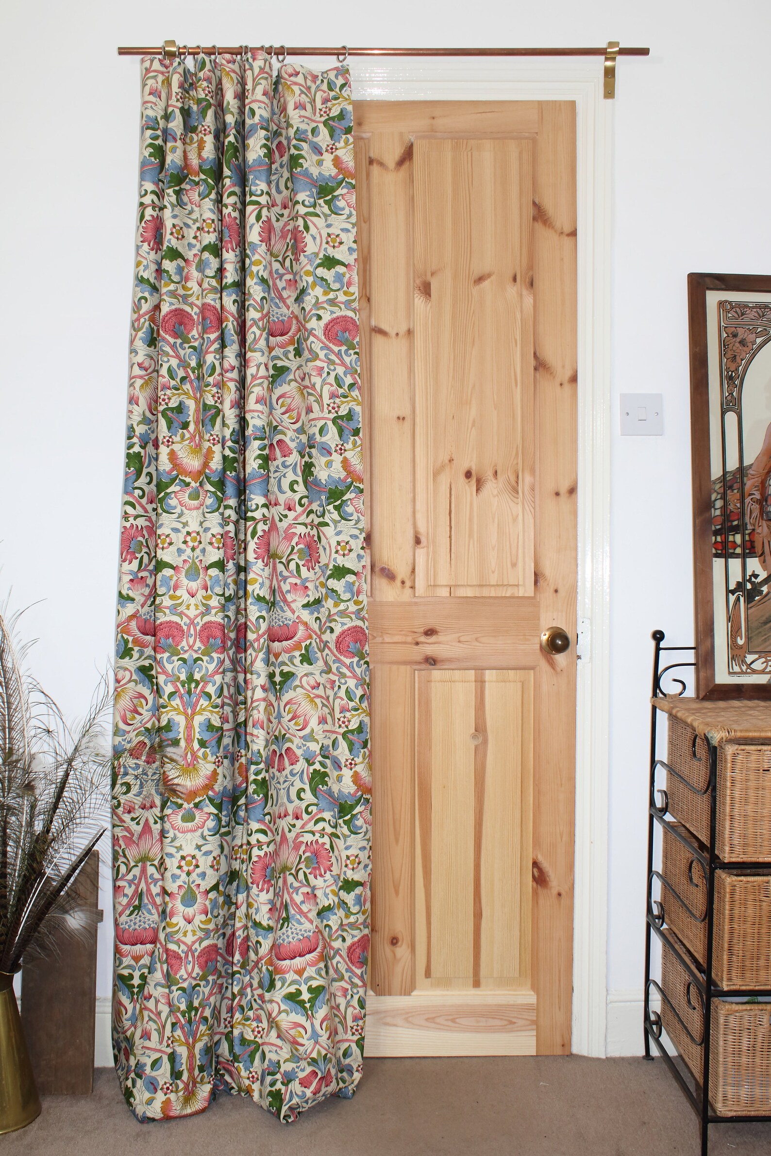 William Morris lodden Portiere Door Curtain With Velvet Lining | Etsy