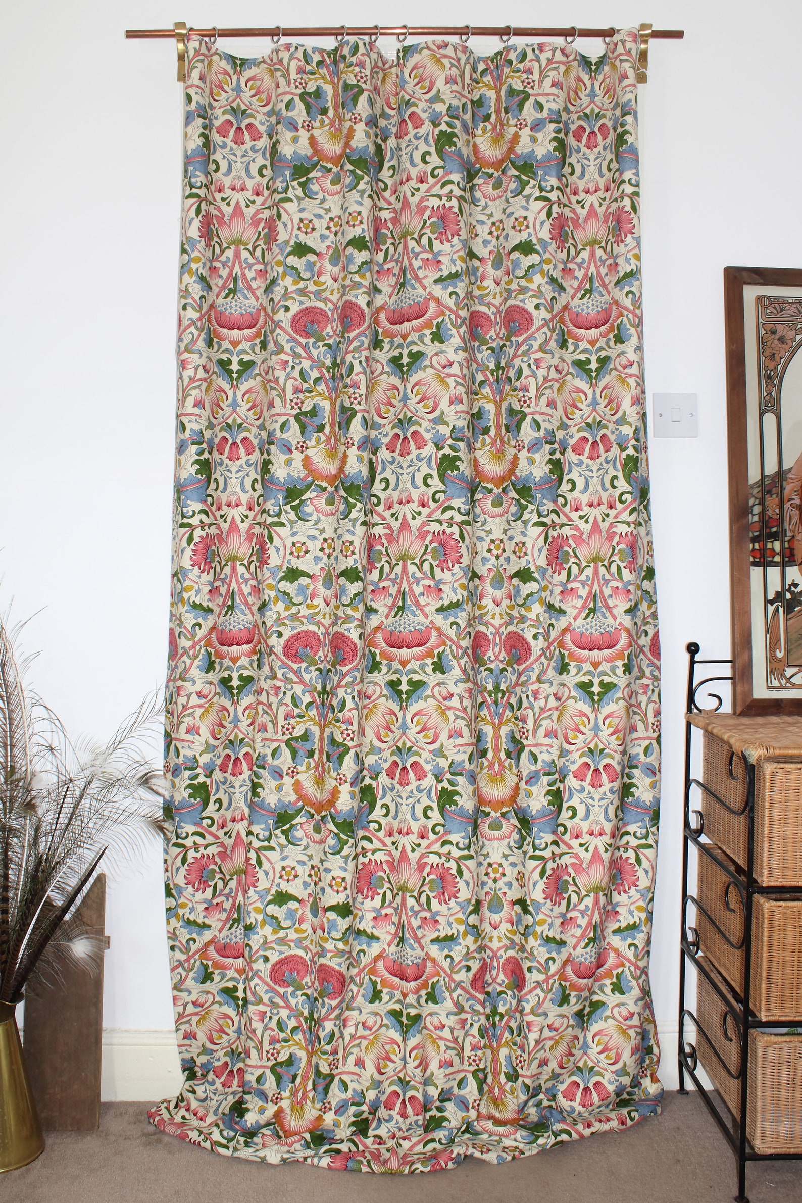 William Morris lodden Portiere Door Curtain With Velvet Lining | Etsy