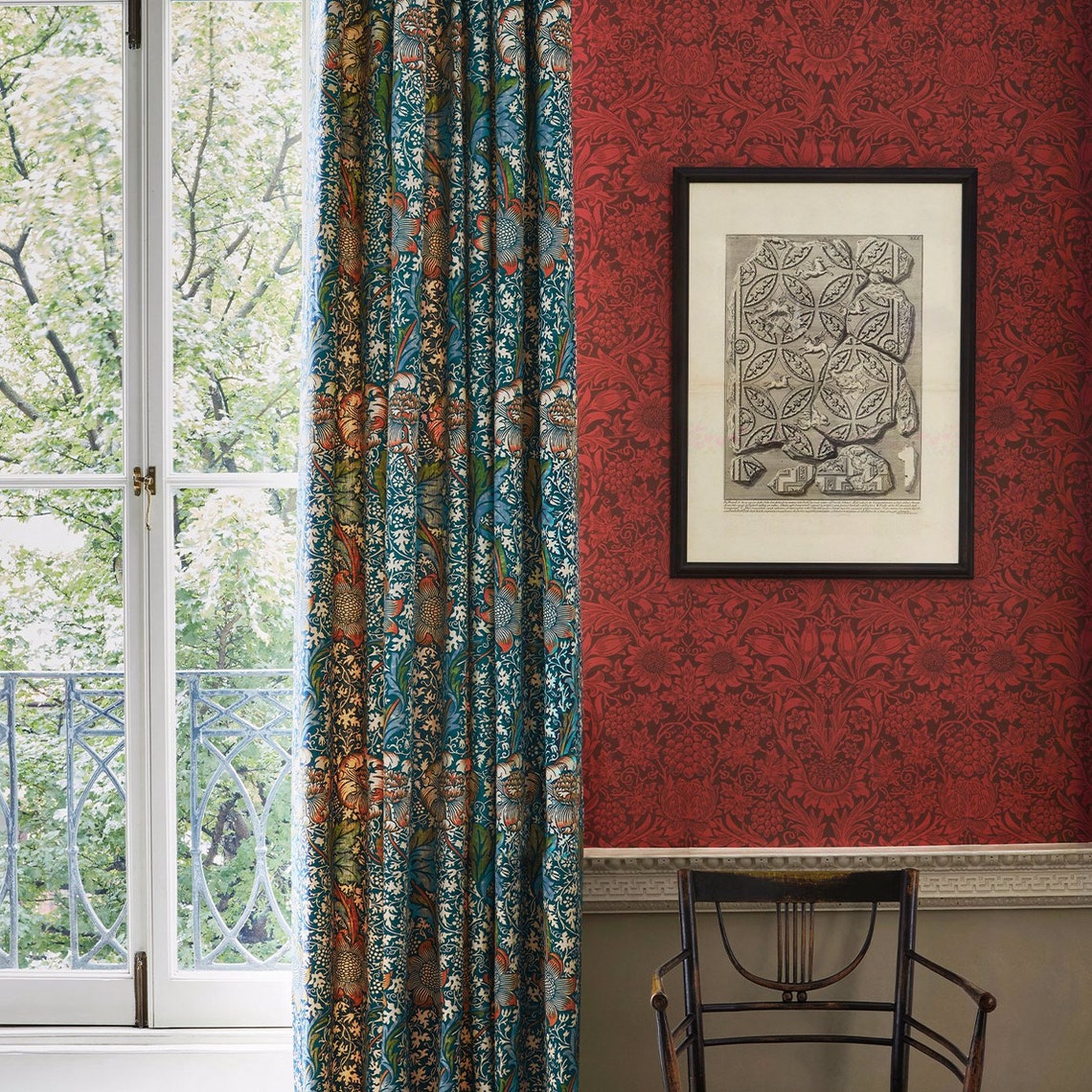 William Morris Kennet Portiere Curtain With Velvet Lining - Etsy