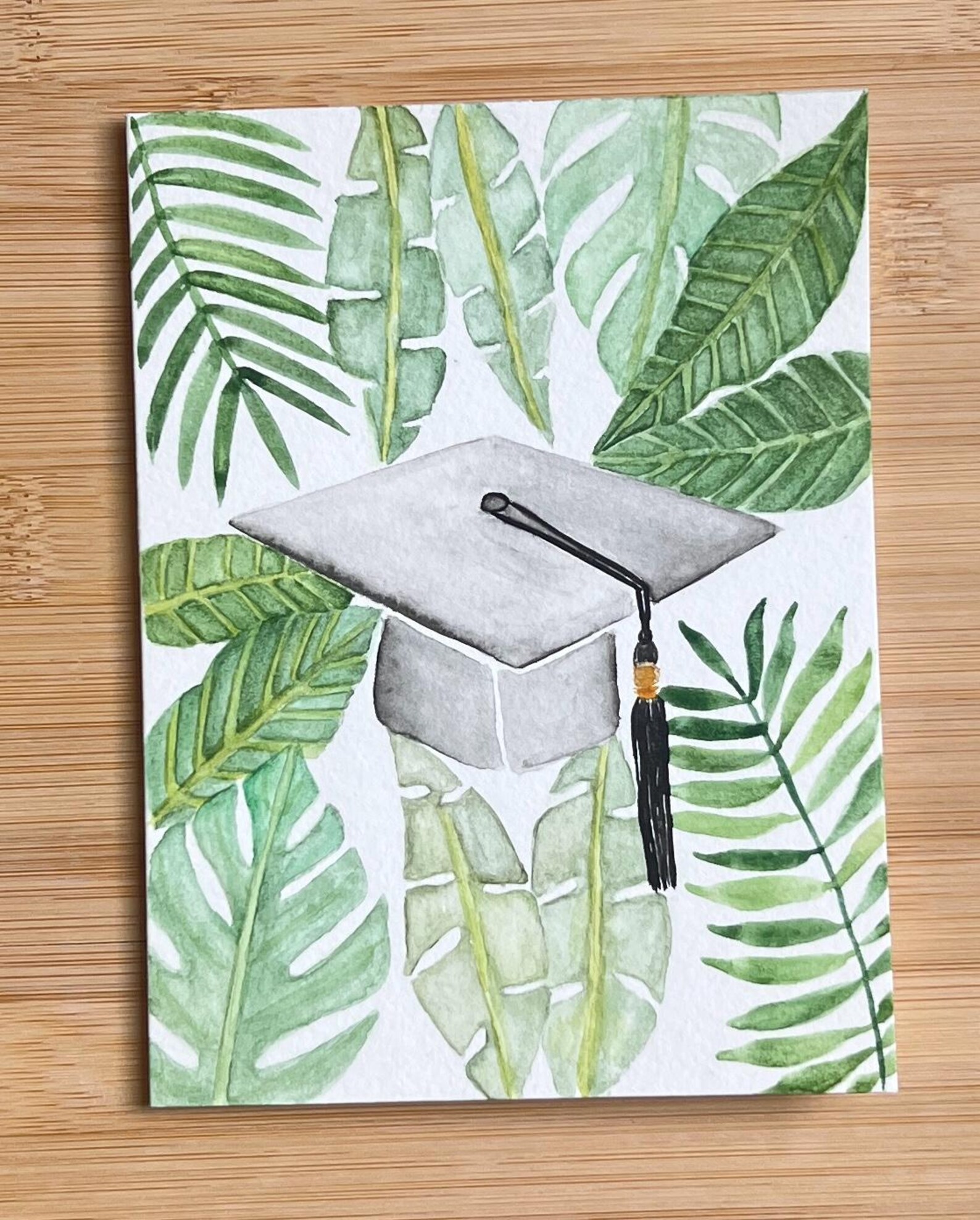 Original Hand Painted Watercolor Tropical Greenery Graduation Card ...