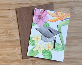 Original Hand Painted Watercolor Tropical Greenery Graduation Card ...