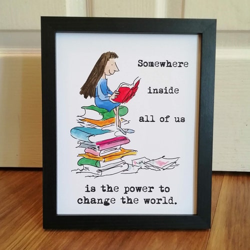 Hand Painted Matilda Reading on Pile of Books Quote and | Etsy
