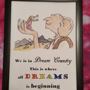 A4 the BFG Quote and Watercolour Painting Roald Dahl Quentin Blake Hand ...