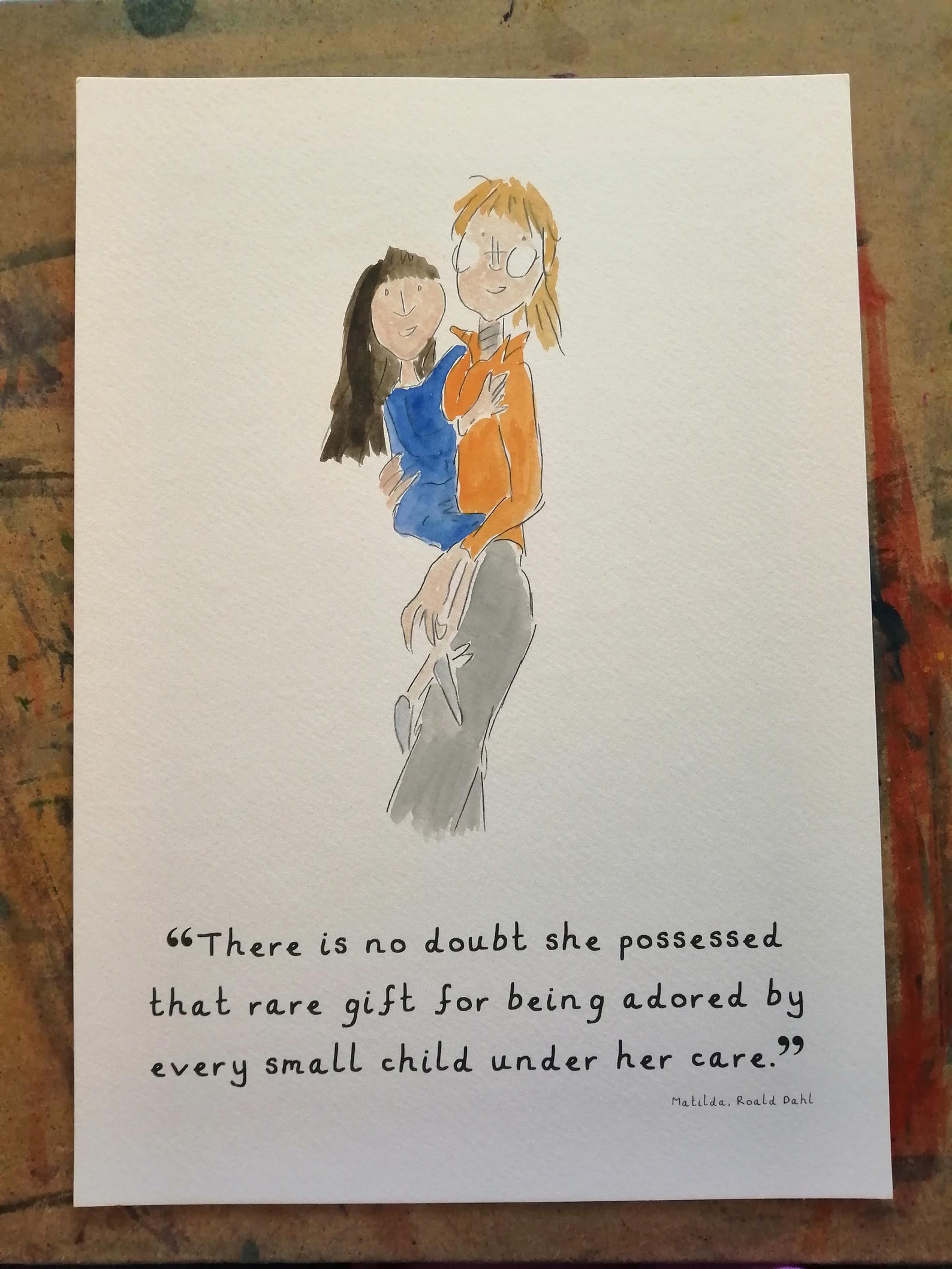 Matilda Quote and Watercolour Painting Roald Dahl Quentin Blake Hand ...