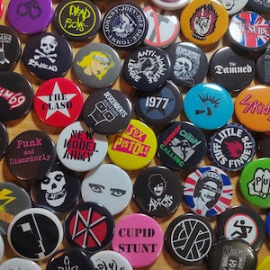 Punk Rock Button Back Pins 1 Inch 25mm 45mm Music Band Fan Art Custom ...