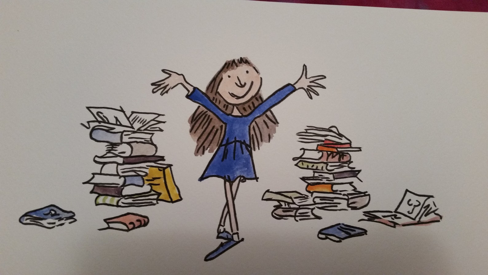 Hand Painted Matilda Quote and Watercolour Painting Roald Quentin Blake ...