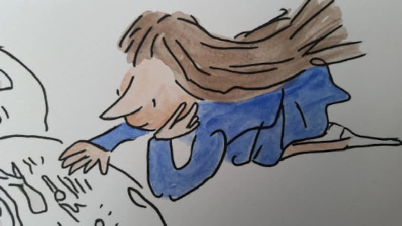 Matilda Reading a Book on the Floor Watercolour Painting Hand Painted ...