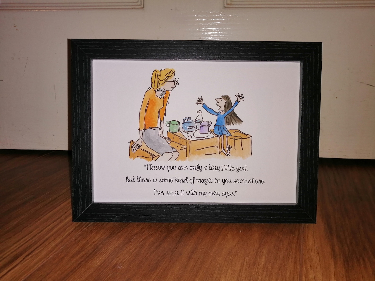 A4 Matilda Quote and Watercolour Painting Roald Dahl Quentin Blake Hand ...