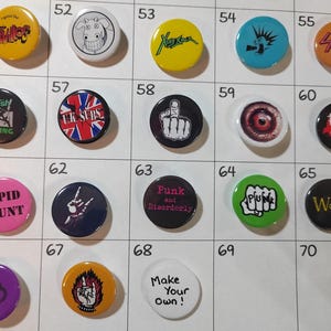 Punk Pinback Button Pins, Band Pins, Music Pins, DIY Pins 25mm 70's ...