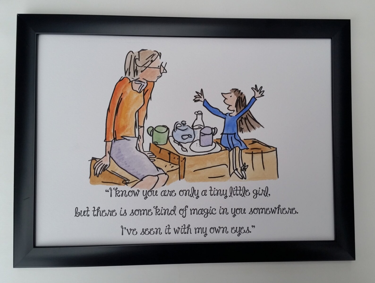 A4 Matilda Quote and Watercolour Painting Roald Dahl Quentin Blake Hand ...
