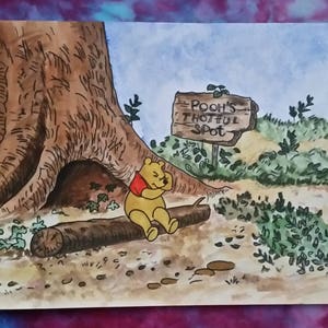 Winnie The Pooh Thotful Spot Watercolour Painting Hand Painted A A