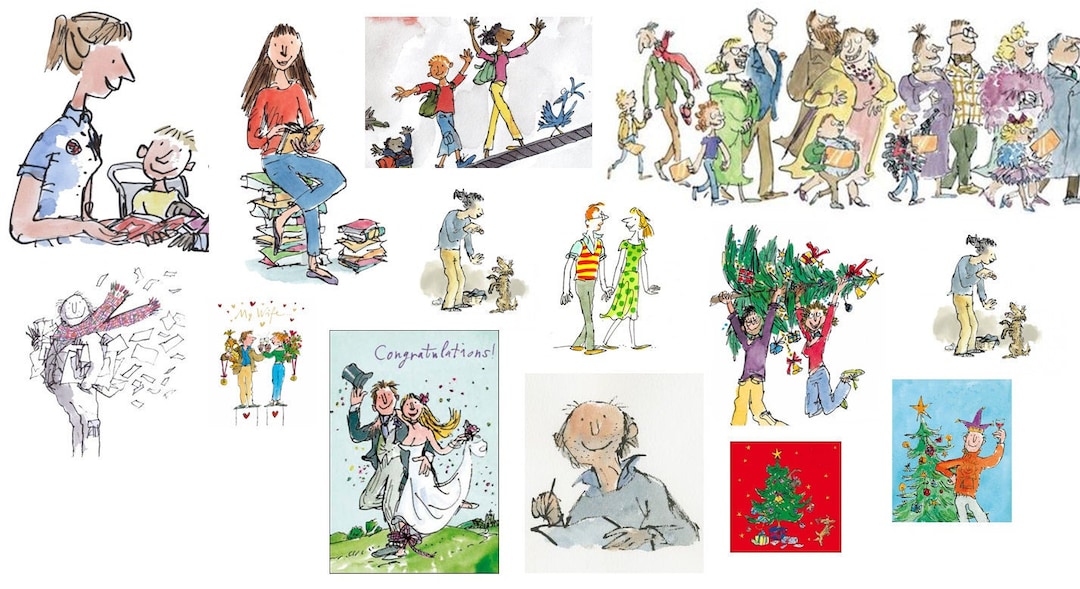Quentin Blake Style Inspired Family Portraits Hand Painted Watercolour ...