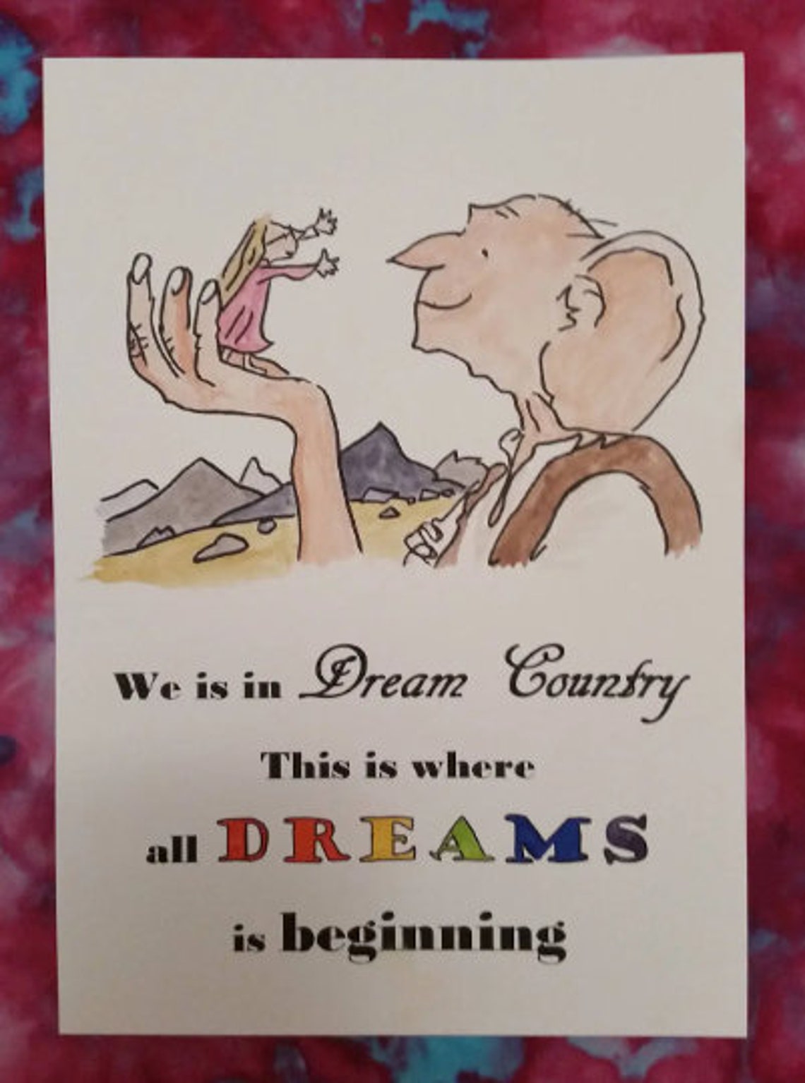 A4 the BFG Quote and Watercolour Painting Roald Dahl Quentin - Etsy UK