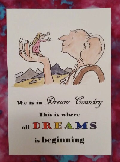 A4 the BFG Quote and Watercolour Painting Roald Dahl Quentin Blake Hand ...