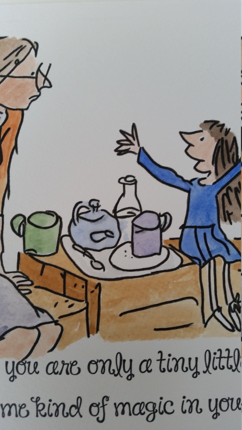 A4 Matilda Quote and Watercolour Painting Roald Dahl Quentin Blake Hand ...