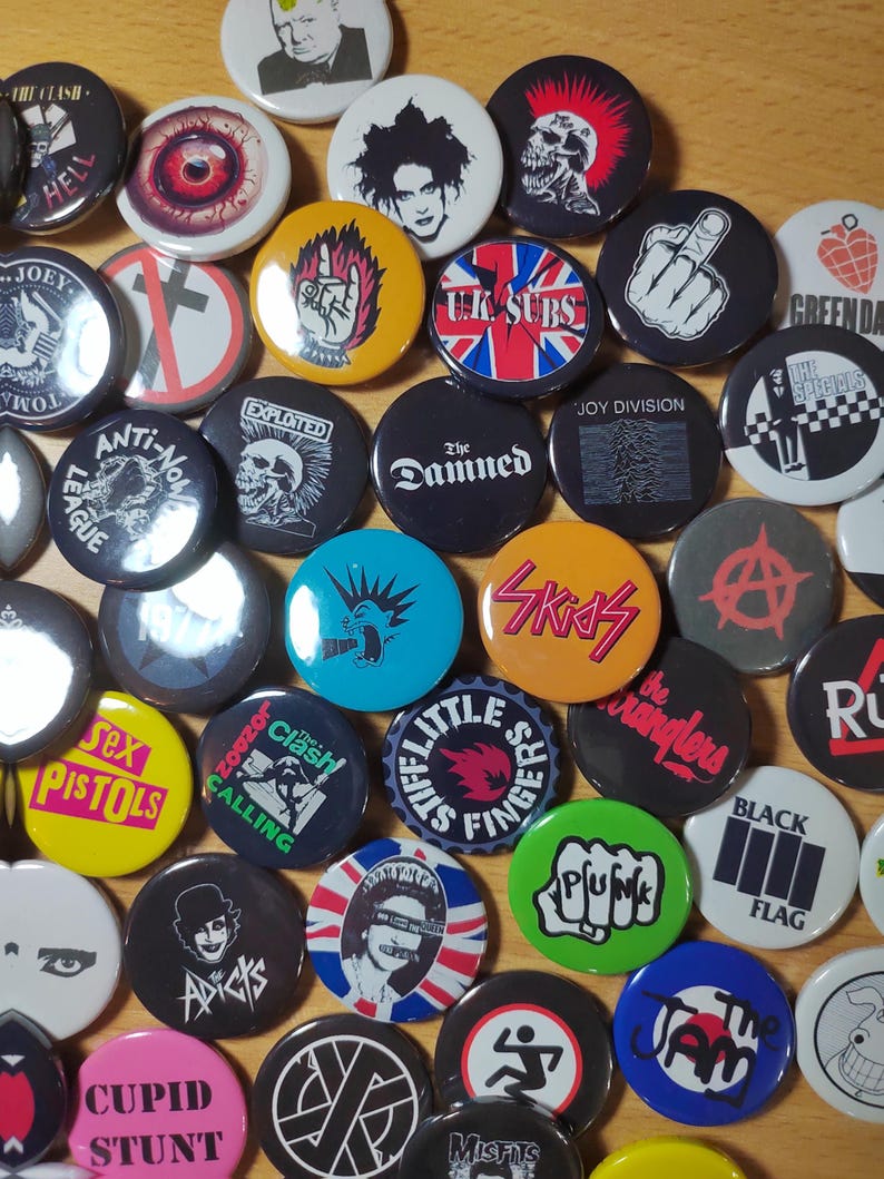 Punk Pinback Button Pins, Band Pins, Music Pins, DIY Pins 25mm 70's ...