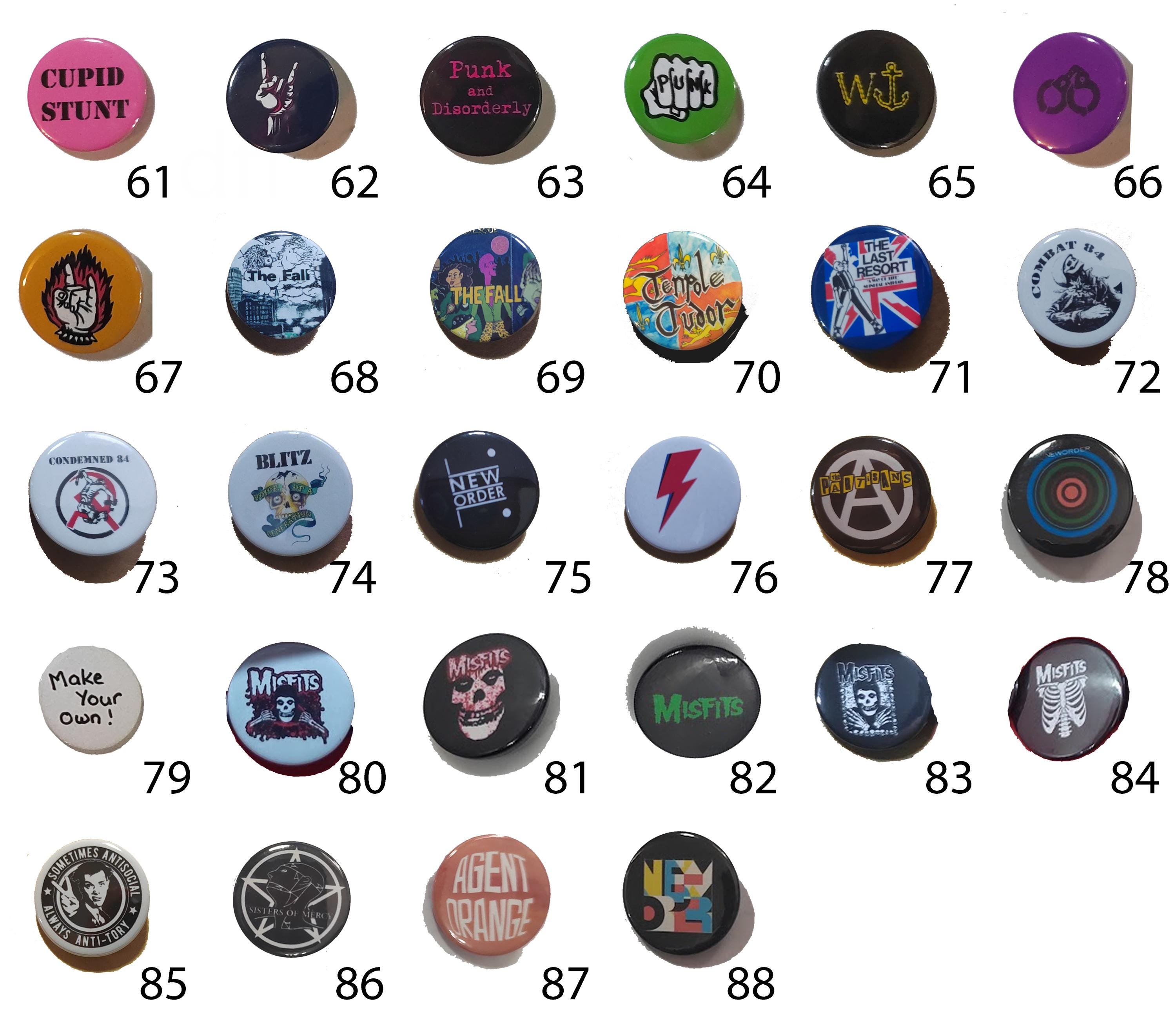 Punk Pinback Button Pins, Band Pins, Music Pins, DIY Pins 25mm 70's ...