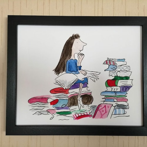 Hand Painted Matilda Reading on Pile of Books Quote and - Etsy
