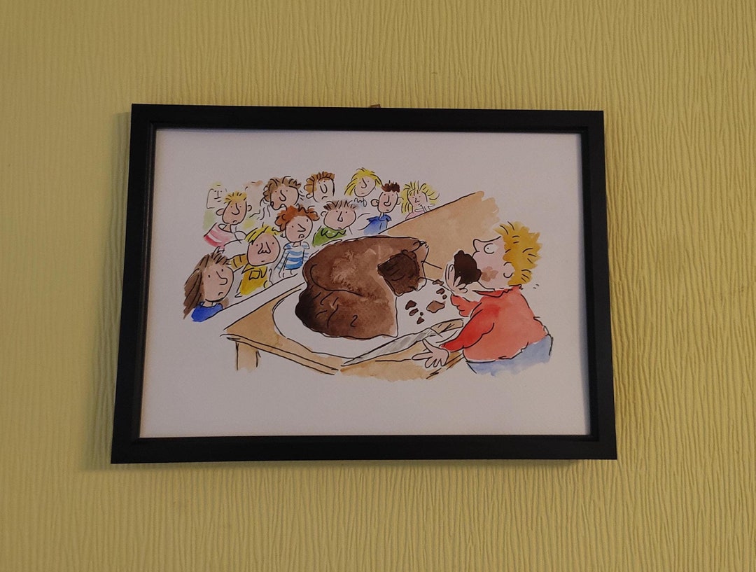 Hand Painted Bruce Bogtrotter Matilda Cake Watercolour Painting Roald ...