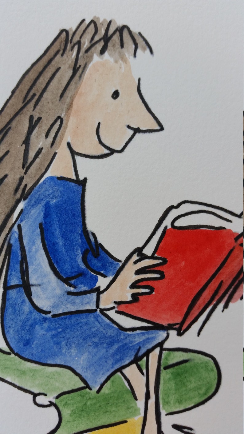 Hand Painted Matilda Reading on Pile of Books Quote and | Etsy