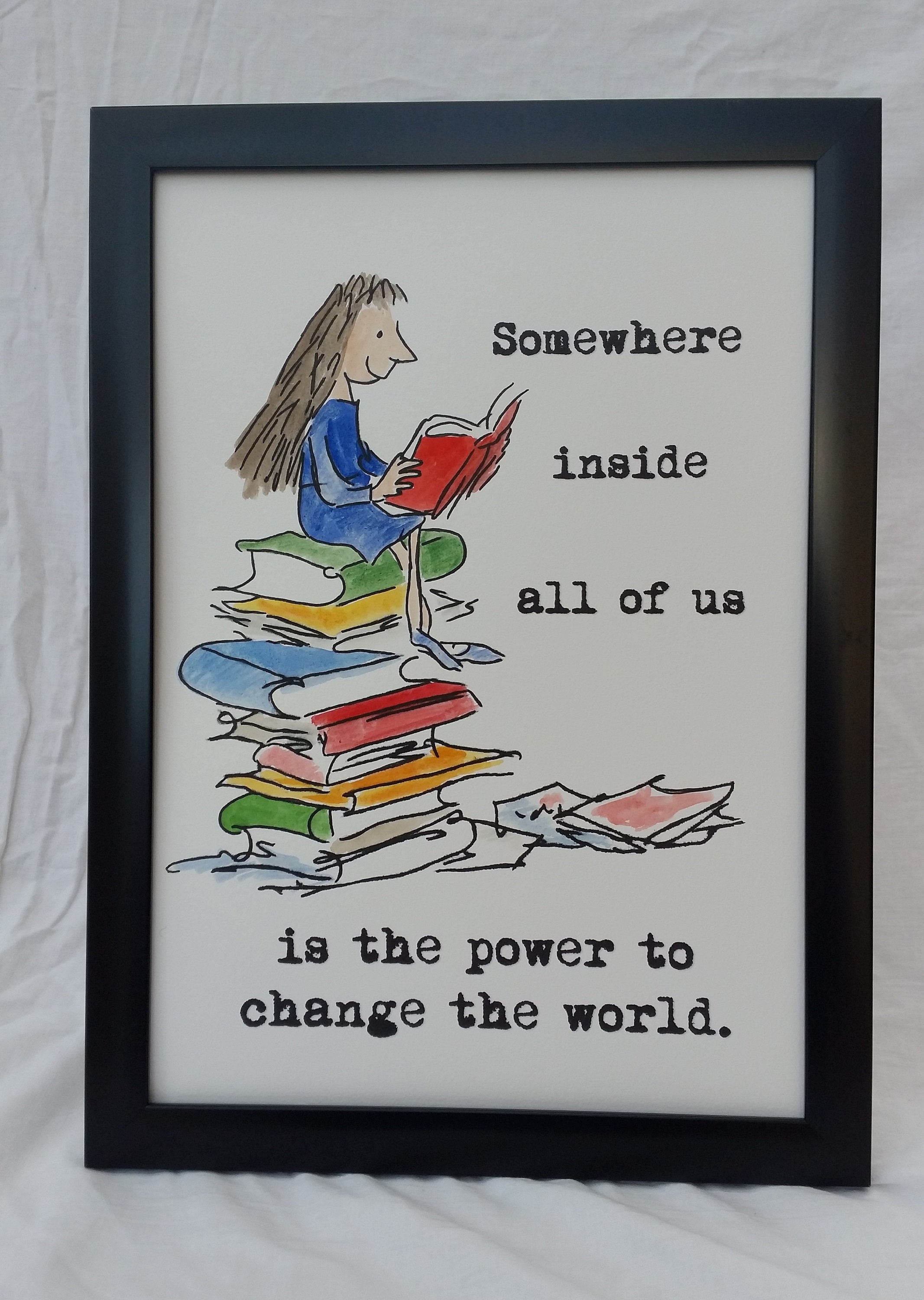 Hand Painted Matilda Reading on Pile of Books Quote and - Etsy