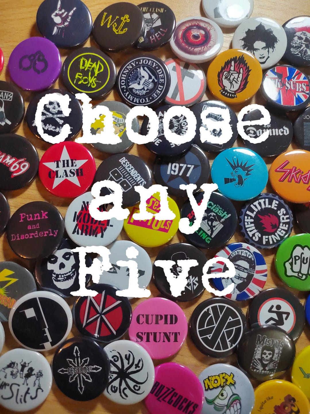 5 X Punk Pinback Button Pins, Set Band Pins, Music Pins, DIY Pins 25mm ...