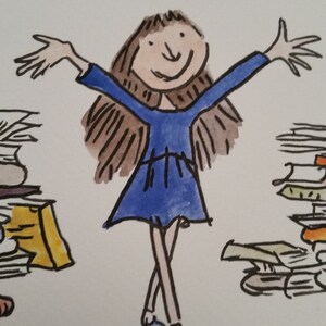 Hand Painted Matilda Quote and Watercolour Painting Roald Quentin Blake ...