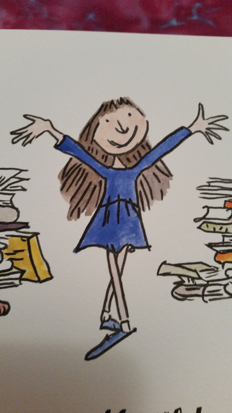 Hand Painted Matilda Quote and Watercolour Painting Roald Quentin Blake ...