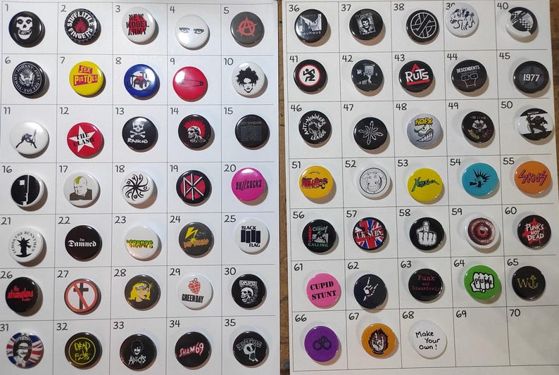Punk Pinback Button Pins, Band Pins, Music Pins, DIY Pins 25mm 70's ...