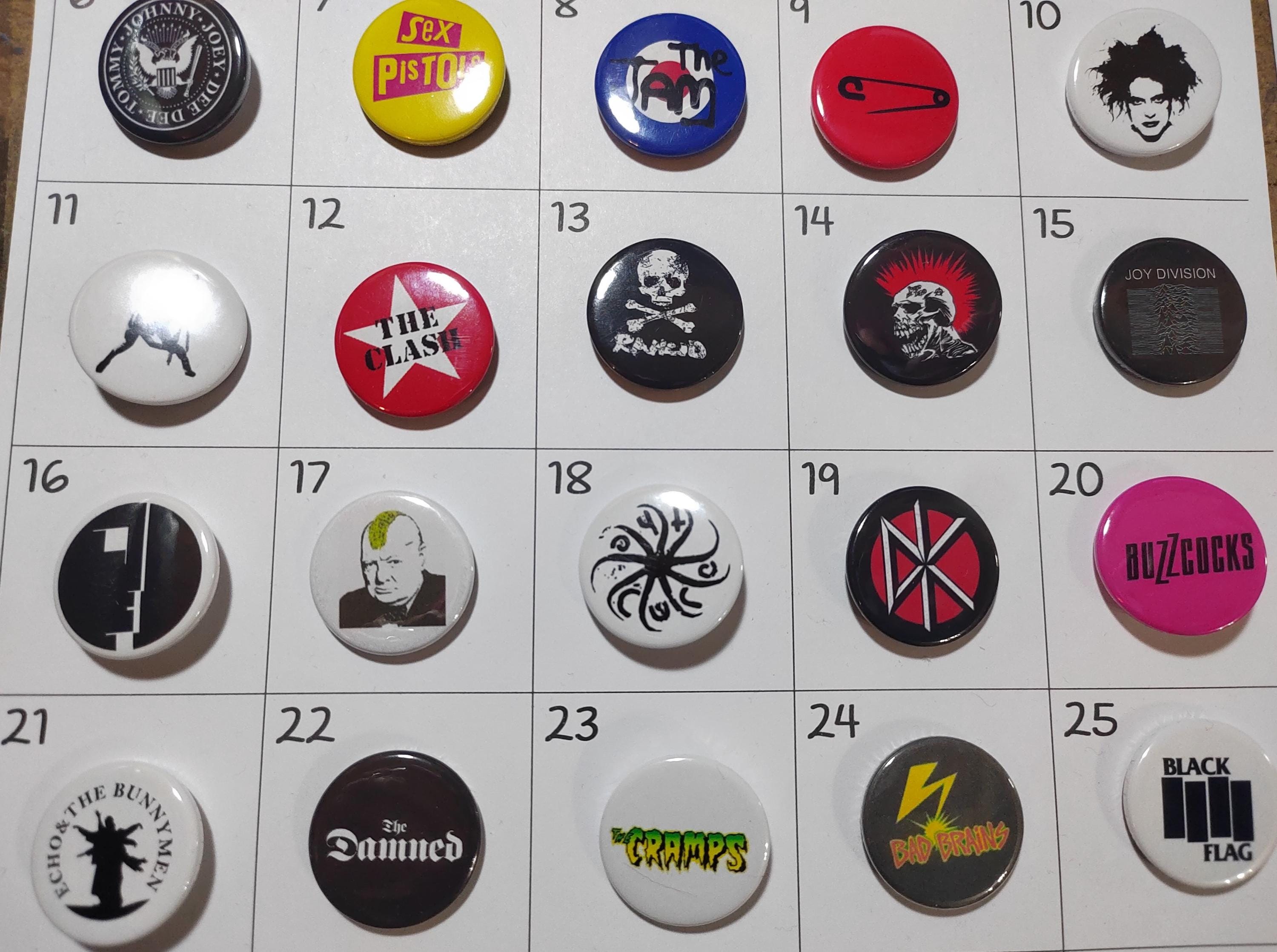 Punk Pinback Button Pins, Band Pins, Music Pins, DIY Pins 25mm 70's ...