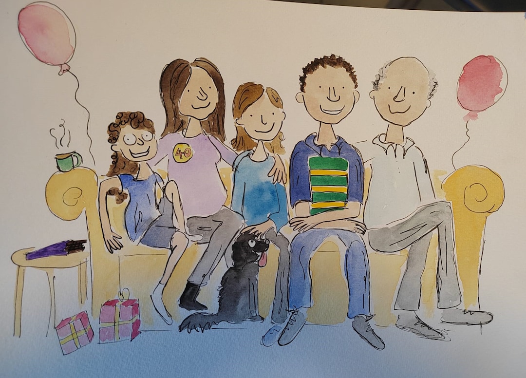 Quentin Blake Style Family Portraits Hand Painted Watercolour Custom ...