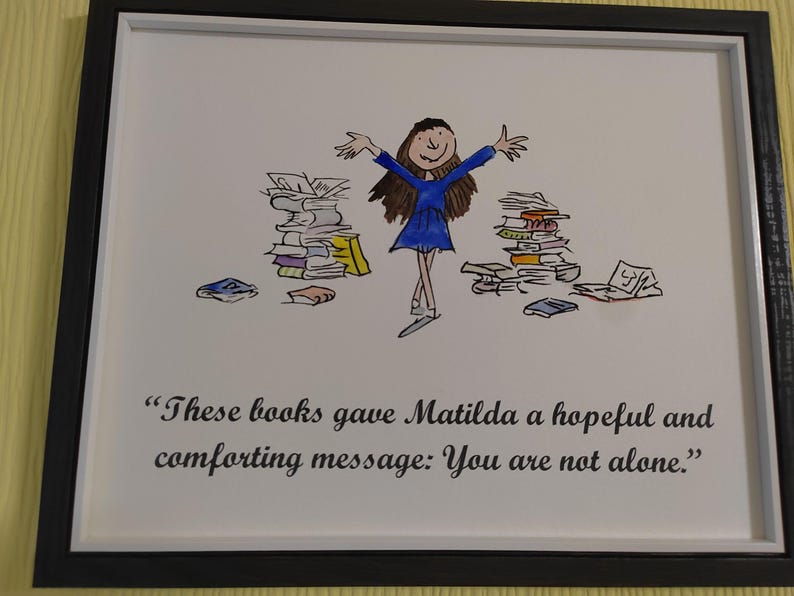 Hand Painted Matilda Quote And Watercolour Painting Roald Quentin Blake hand-painted-matilda-quote-and-watercolour-painting-roald-quentin-blake