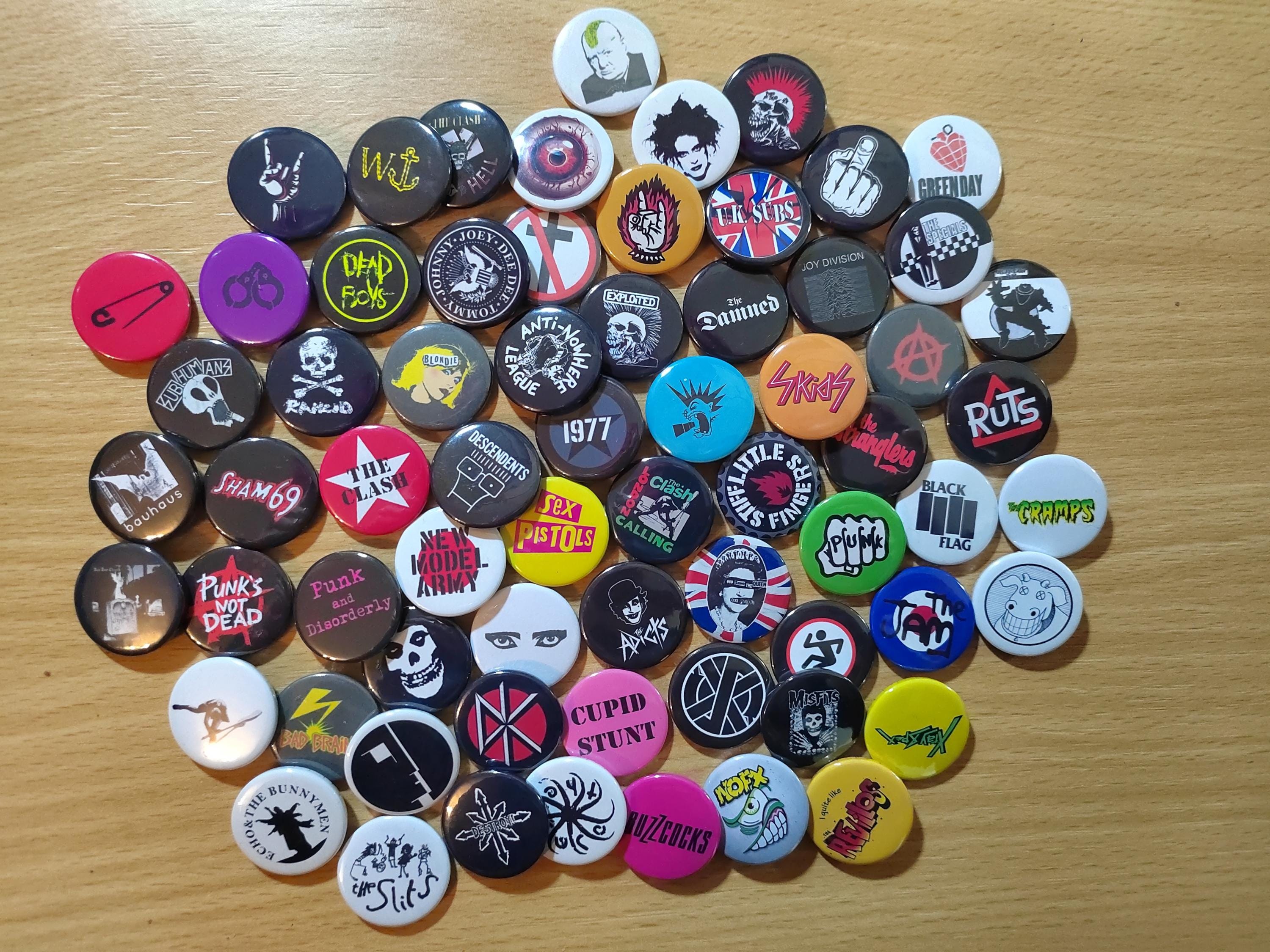 Punk Pinback Button Pins, Band Pins, Music Pins, DIY Pins 25mm 70's ...