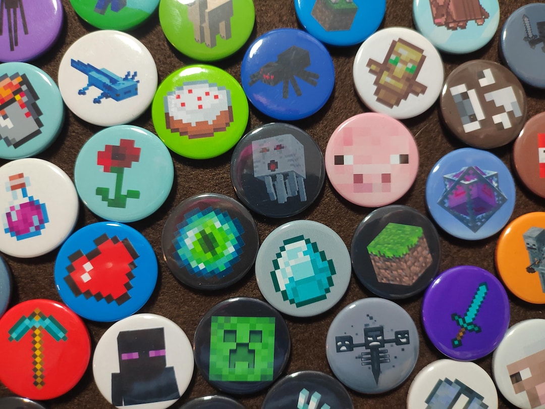 Minecraft Kids Children's Button Back Pins Fun Bright Token Gifts ...