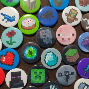 Minecraft Kids Children's Button Back Pins Fun Bright Token Gifts ...
