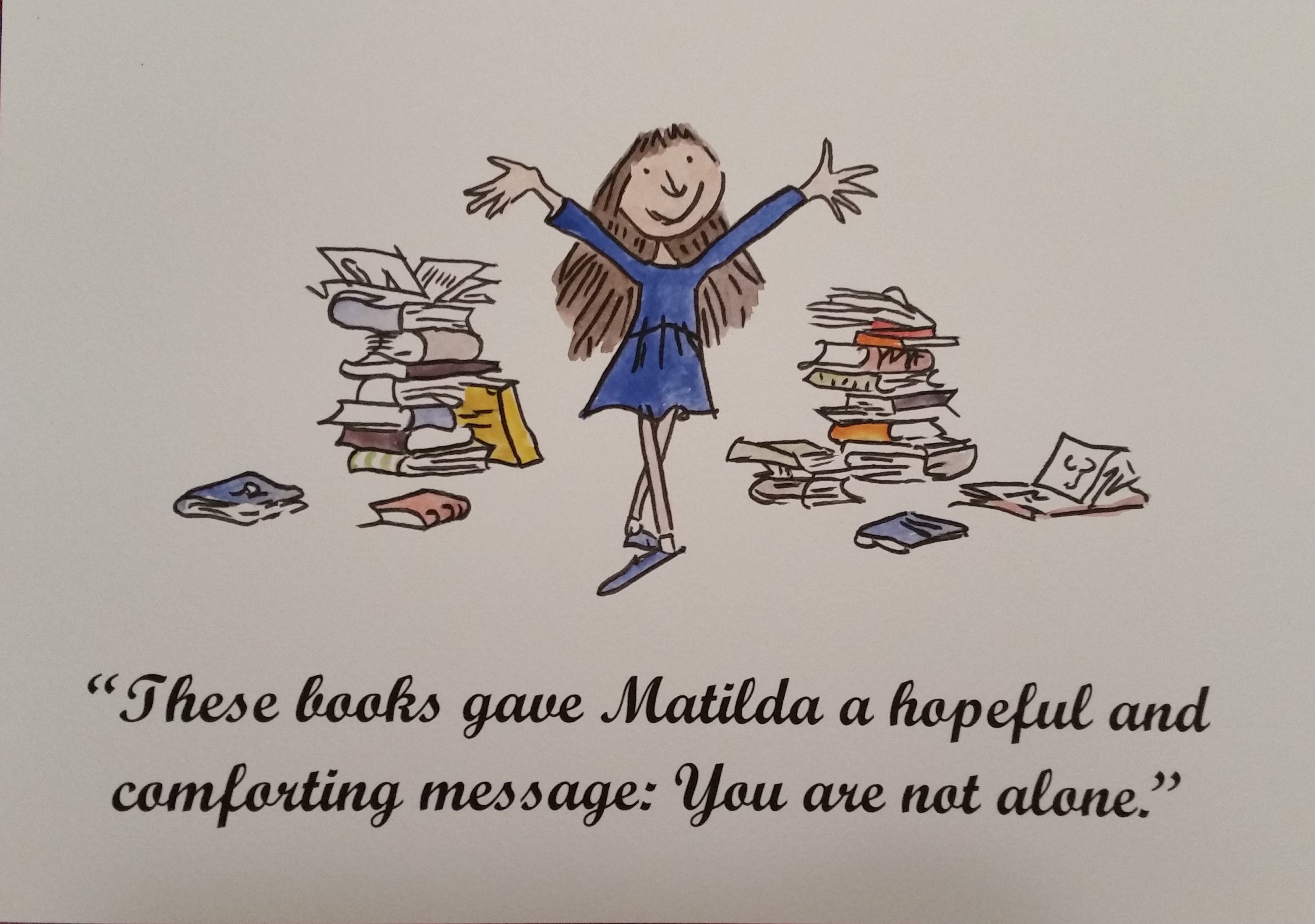 Hand Painted Matilda Quote And Watercolour Painting Roald Quentin Blake