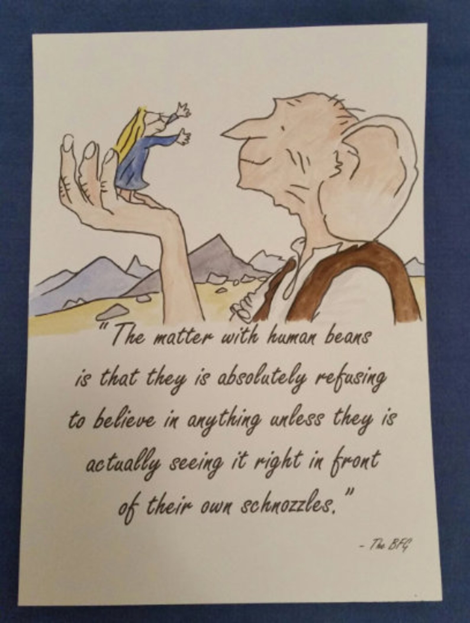 A4 the BFG Quote and Watercolour Painting Roald Dahl Quentin - Etsy UK