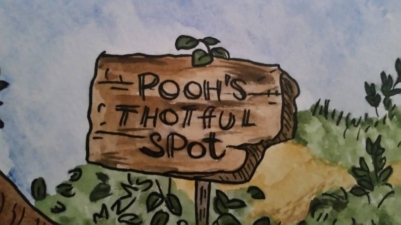 Winnie The Pooh Thotful Spot Watercolour Painting Hand Painted A A
