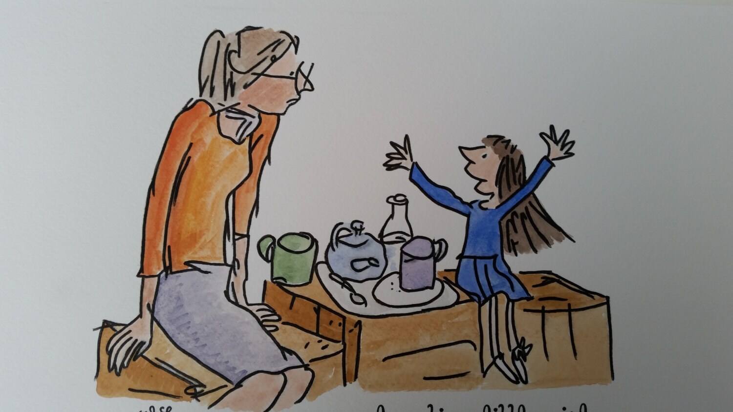 A4 Matilda Quote and Watercolour Painting Roald Dahl Quentin Blake Hand ...