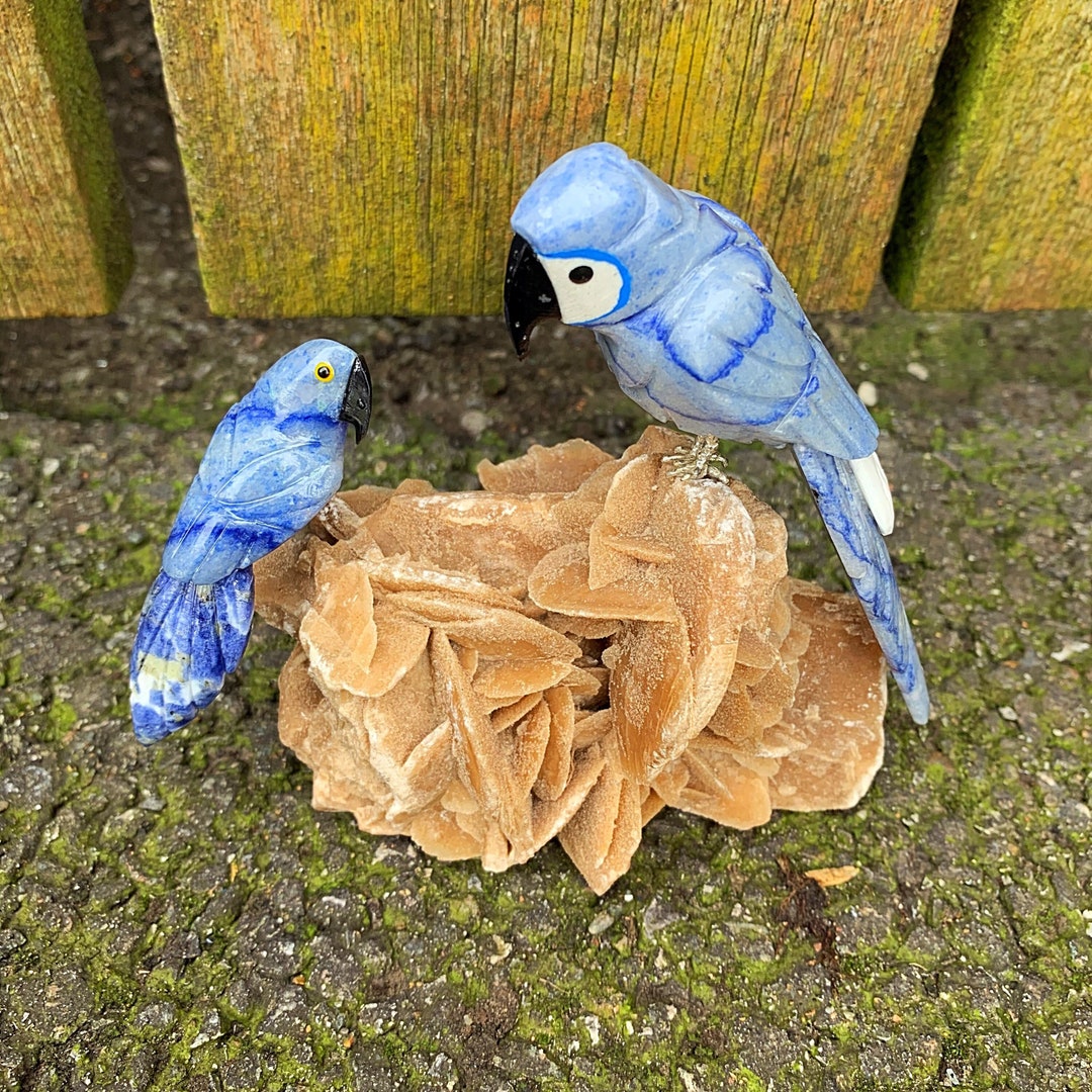 Gemstone Sculpture Bird, Blue Quartz Bird, Desert Flower Crystal Base ...