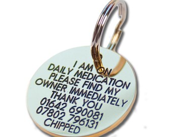 REINFORCED Deeply engraved solid brass dog tag 27mm round | Etsy