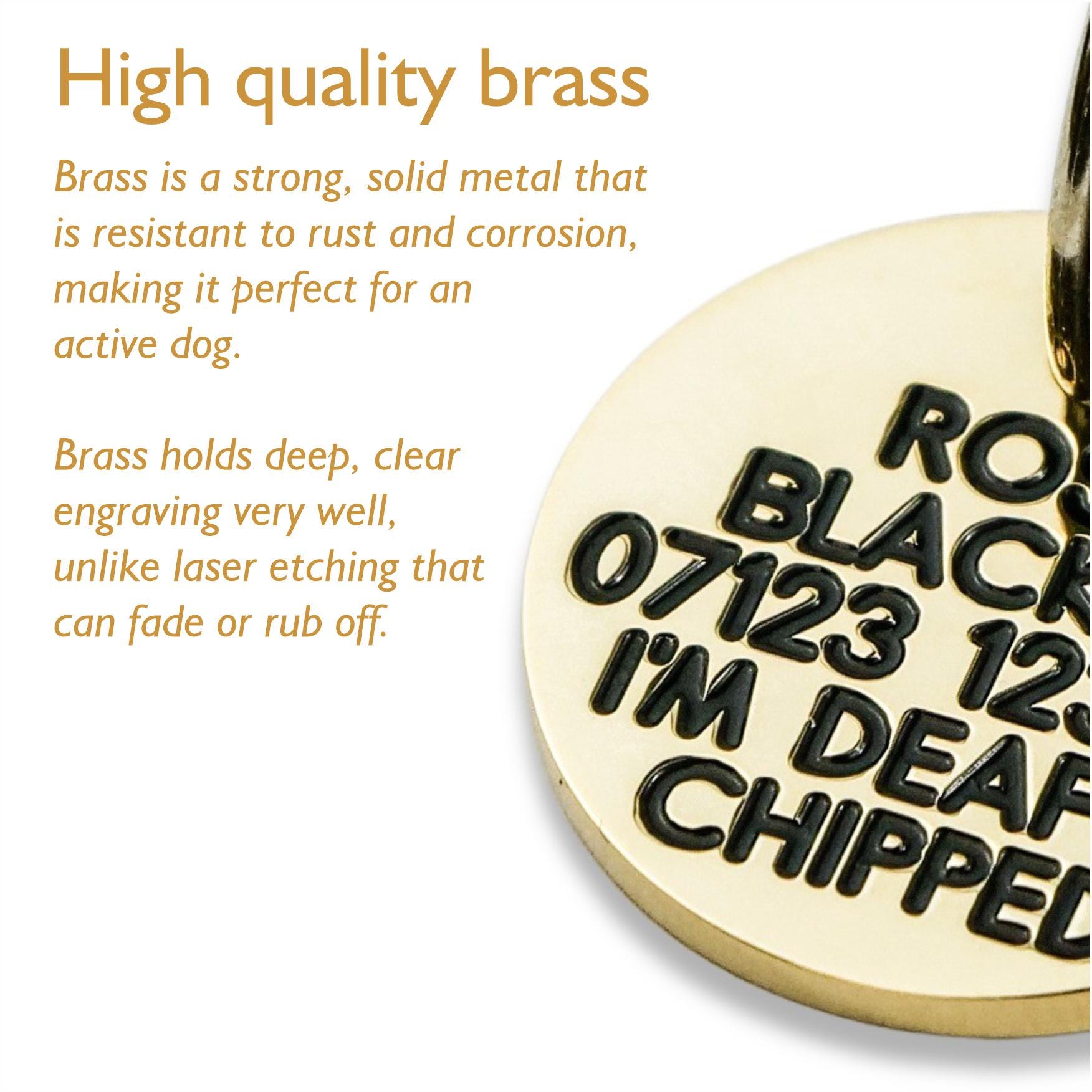 Deeply Engraved Solid Brass Dog Tag, 21mm Round - Etsy