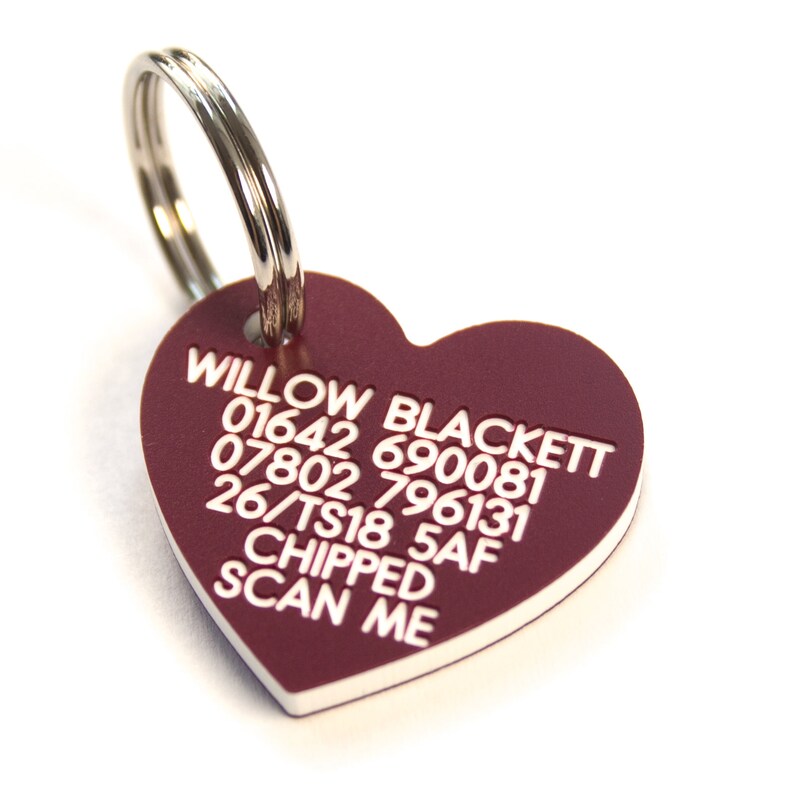 Deeply Engraved 3mm Thick Plastic Dog Tag 30x27mm Heart | Etsy