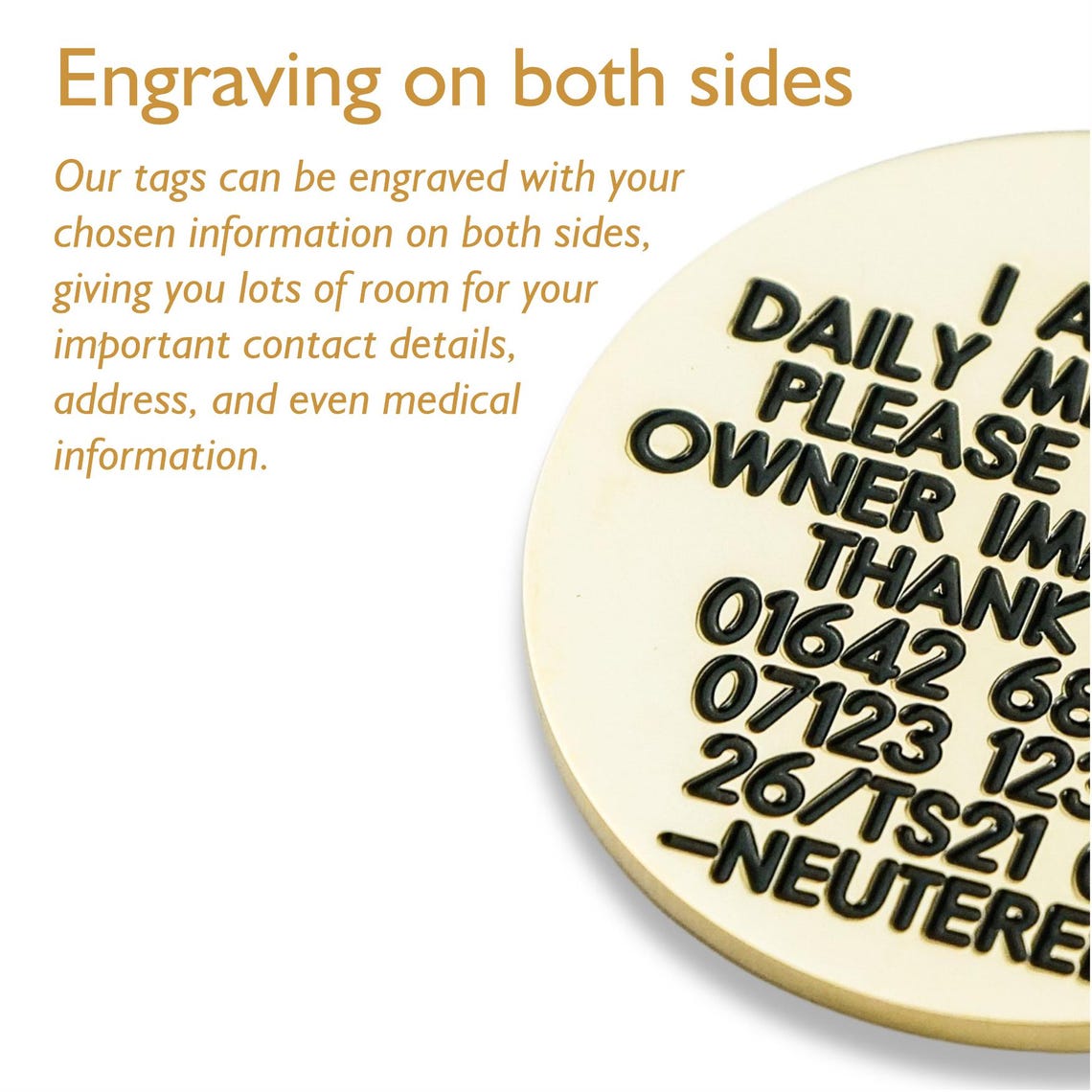 Deeply Engraved Solid Brass Dog Tag, 27mm Round - Etsy UK