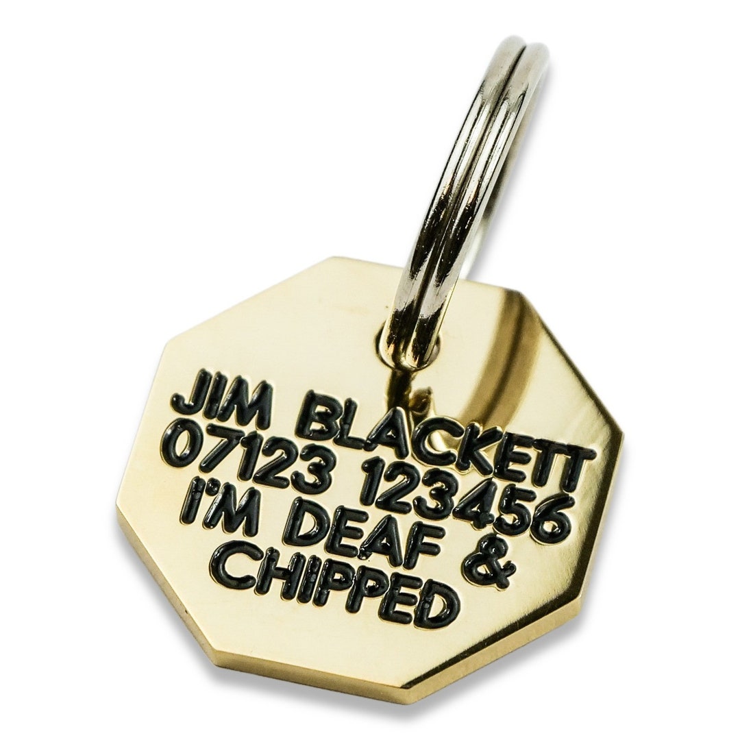 Deeply Engraved Solid Brass Dog Tag, 20mm Octagonal - Etsy