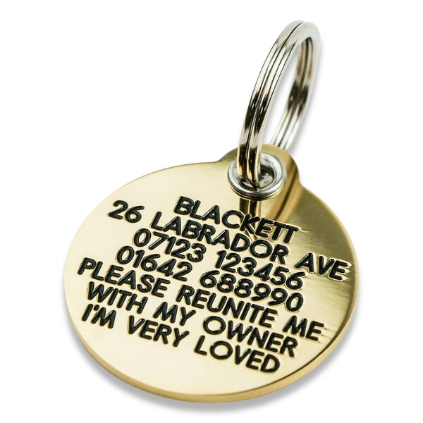 REINFORCED Deeply Engraved Solid Brass Dog Tag, 27mm Round - Etsy